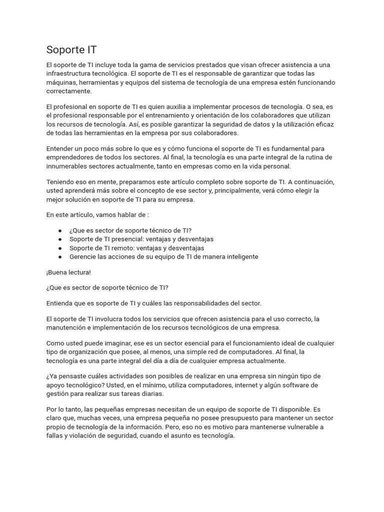 Guía de Soporte IT para Empresas | PDF | Software | Computación en la nube
