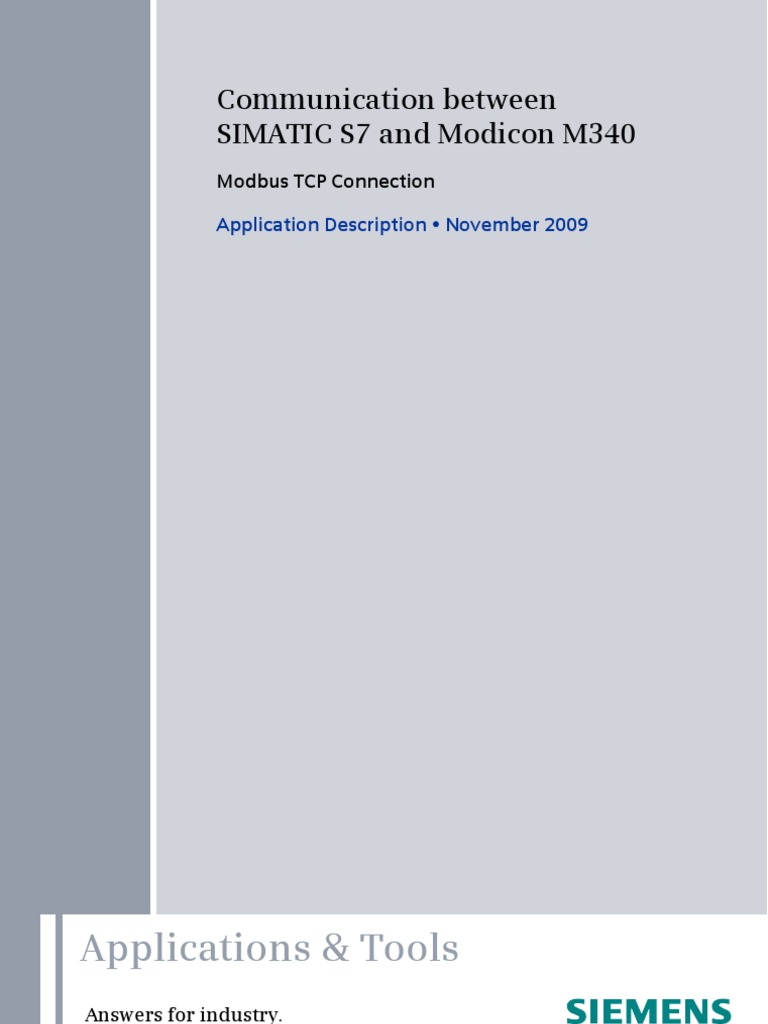 Communication Between Modbus TCP SIMATIC S7 and Modicon M340 | PDF ...