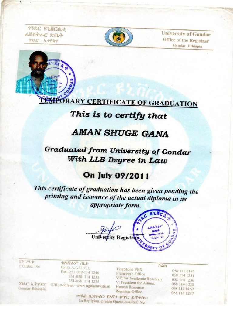 Aman Shuge (LLB Degree Certificate and Transcript) | PDF