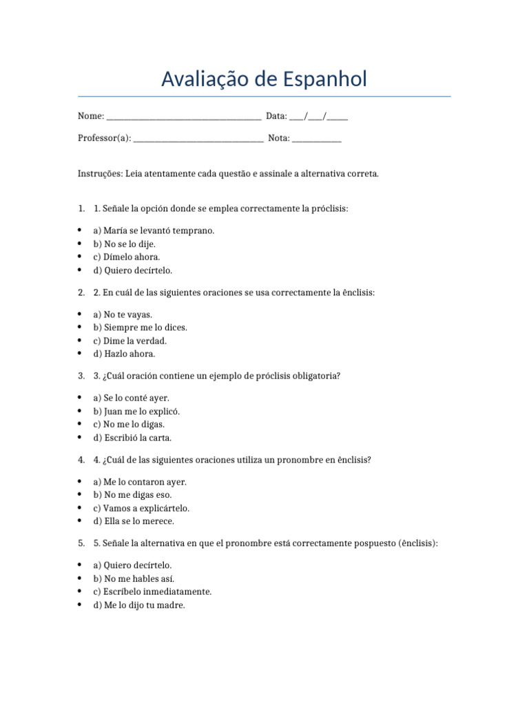 Avaliacao Espanhol | PDF