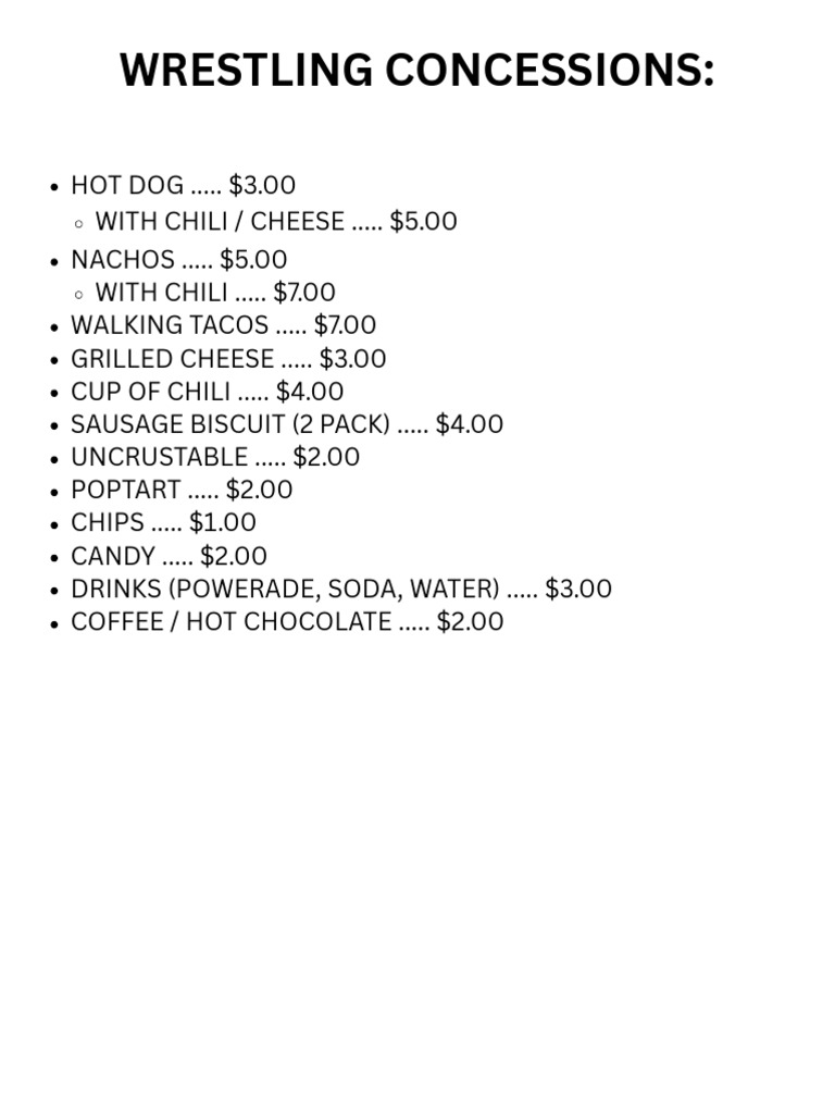 Wrestling Concessions | PDF