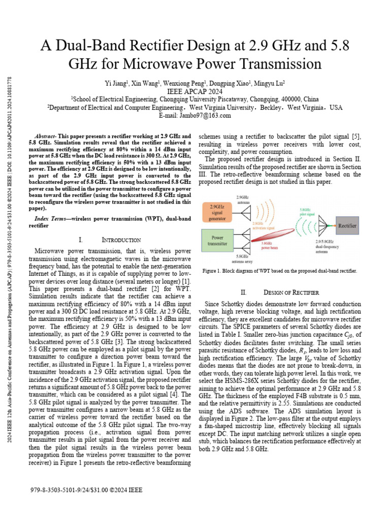 A Dual-Band Rectifier Design at 2.9 GHZ and 5.8 GHZ For Microwave Power ...