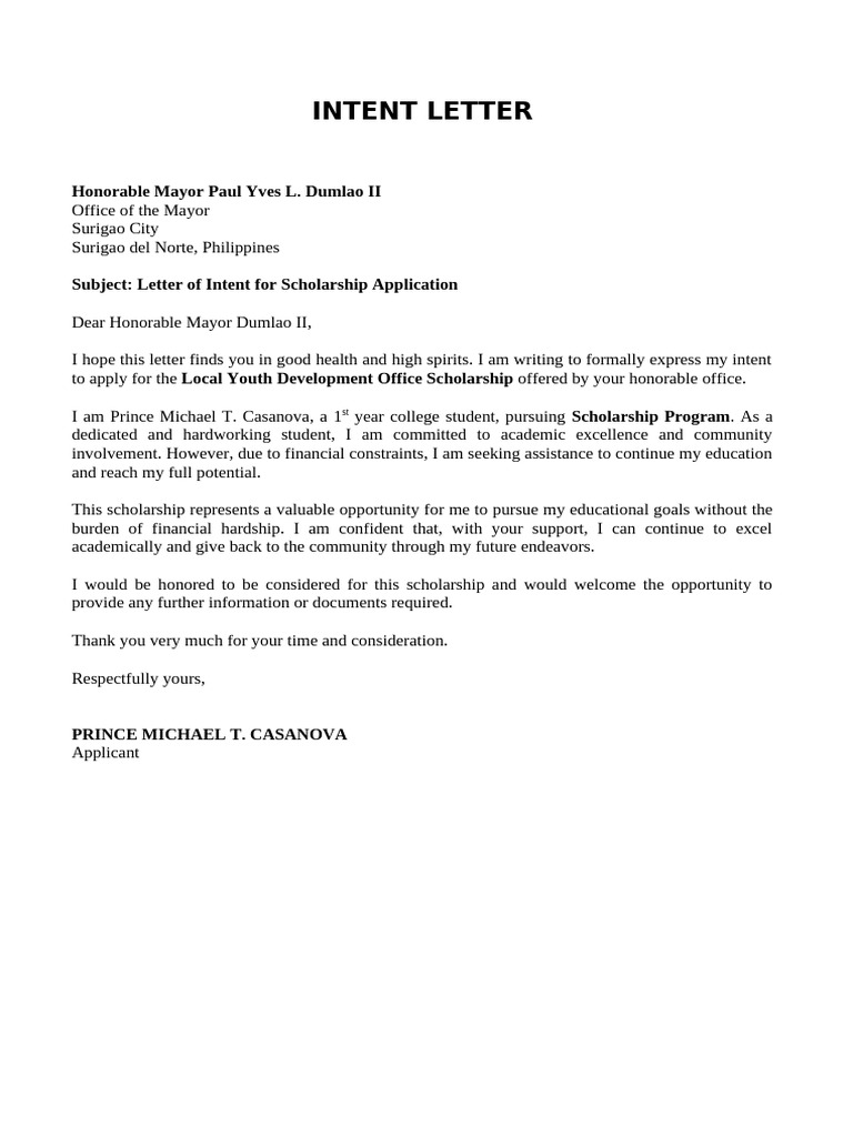 Intent Letter | PDF