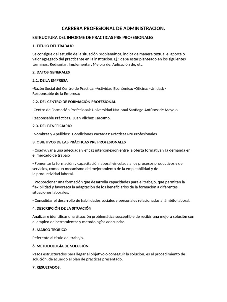 5° Estructura de Informe Final PPP Administracion | PDF