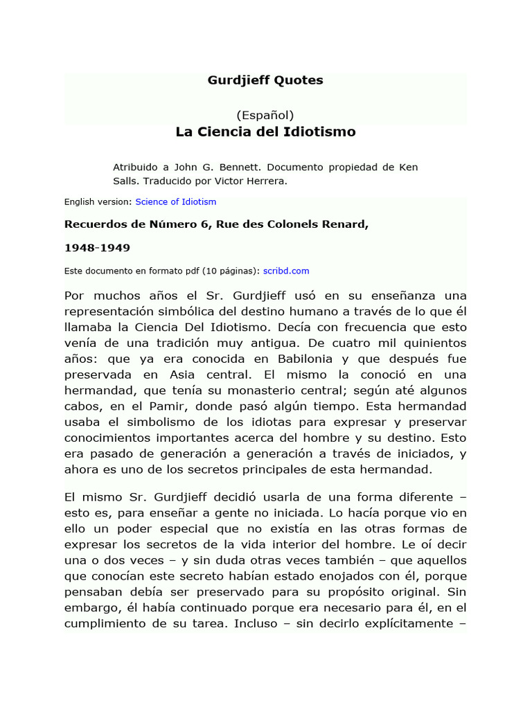J.G.bennett - La Ciencia Del Idiotismo - Gurdjieff | PDF | El idiota ...