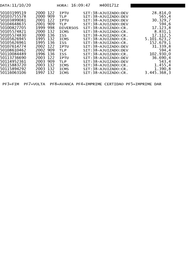 Tela de Sitaf Da Certidão de Débitos 075250980.2019.8.07.0016 | PDF
