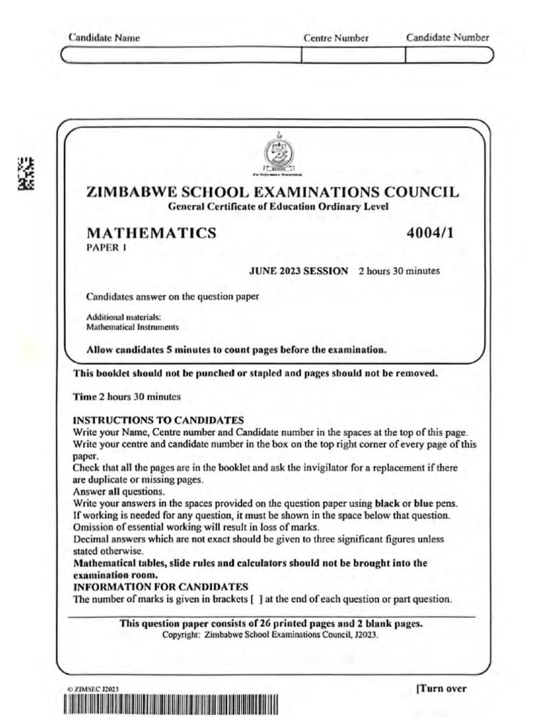 O-Levels Mathematics 2023 | PDF