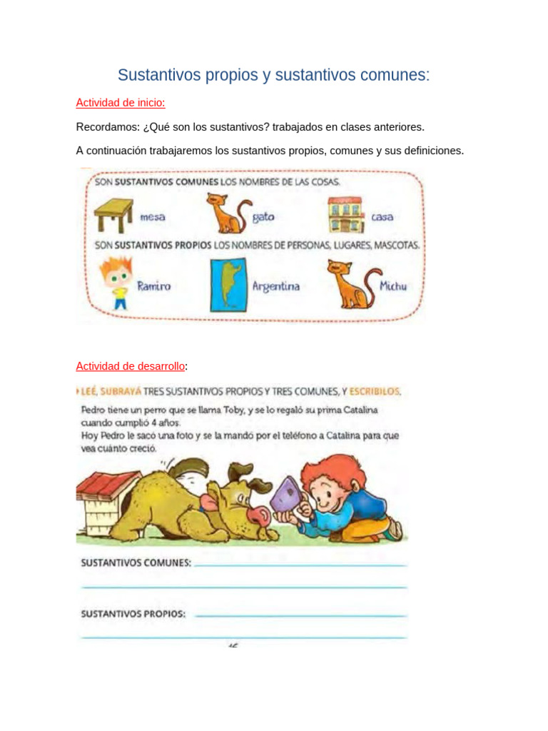 Sustantivos Propios y Sustantivos Comunes | PDF
