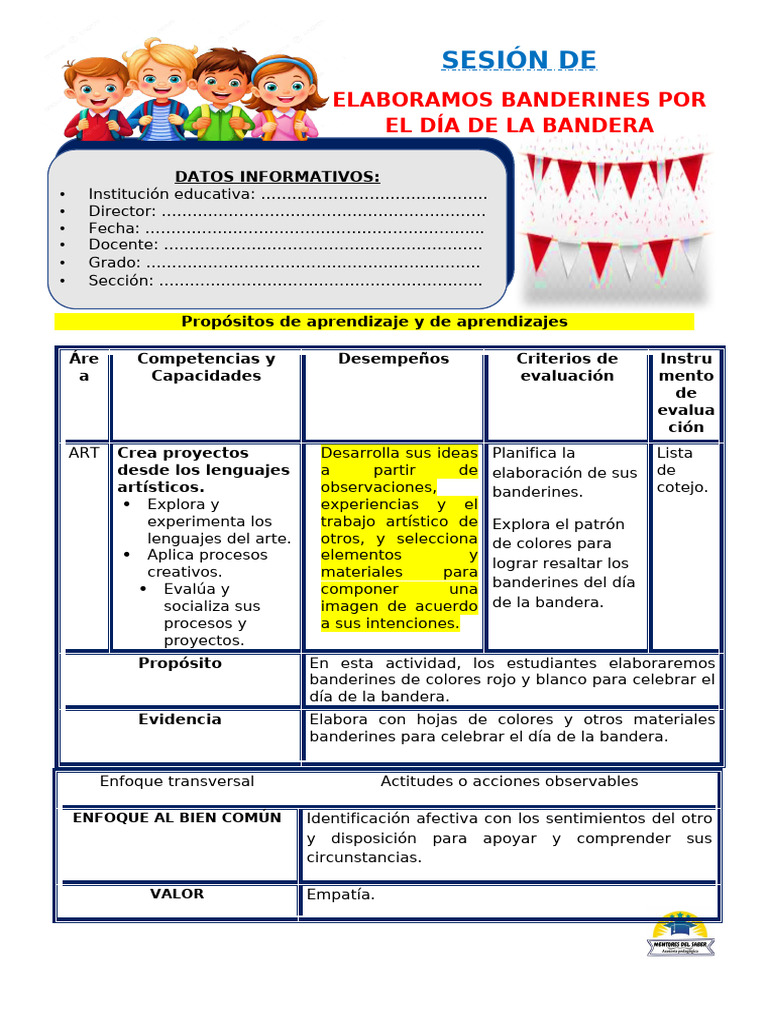 4° Sesión Día 5 Art Elaboramos Banderines Por El Día de La Bandera ...