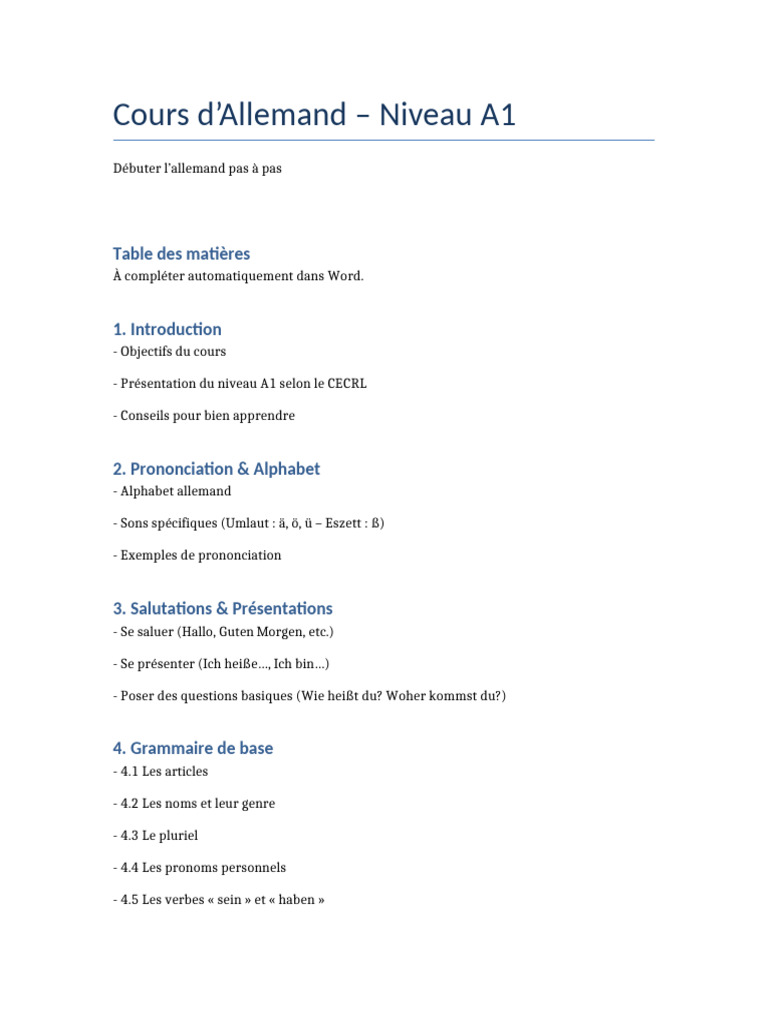 Cours d'Allemand A1 : Guide Complet PDF | PDF