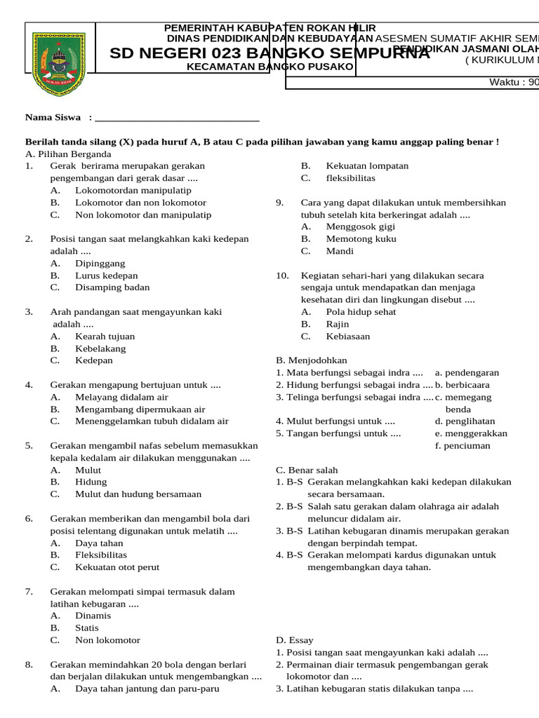 2. Format Soal Asesmen Sumatif Kls 2 Pjok | PDF