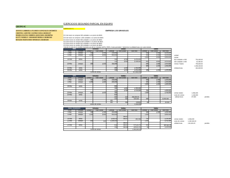 Valuación-De-Inventarios EJERCICIO SEGUNDO PARCIAL Grupo C | PDF