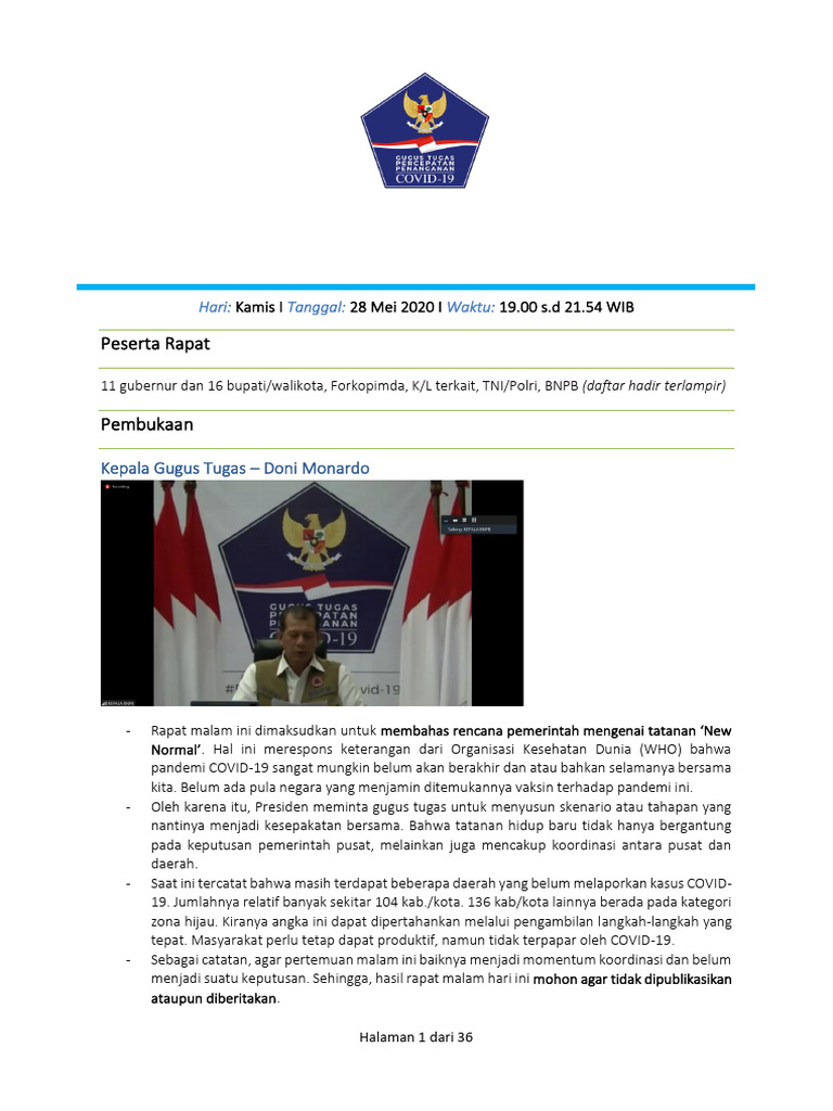 Notulensi Rapat Gugas Persiapan The New Normal | PDF
