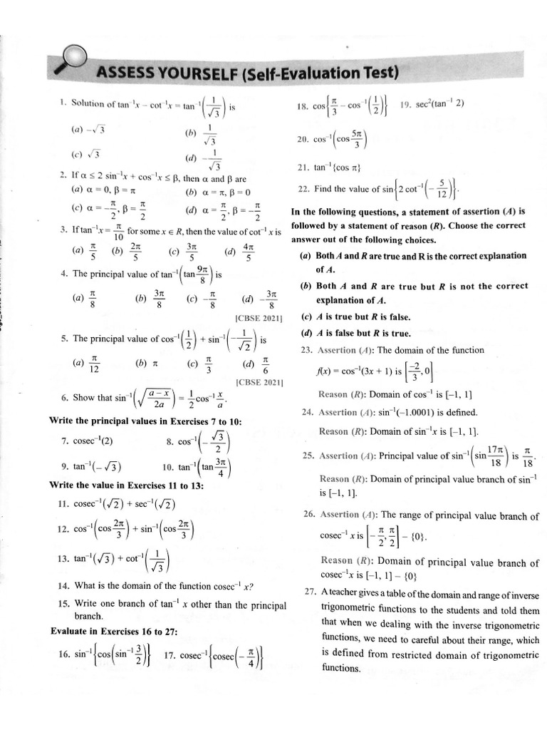 Mathematics Holidays Assignment (Class 12th) Chapter - 2 | PDF