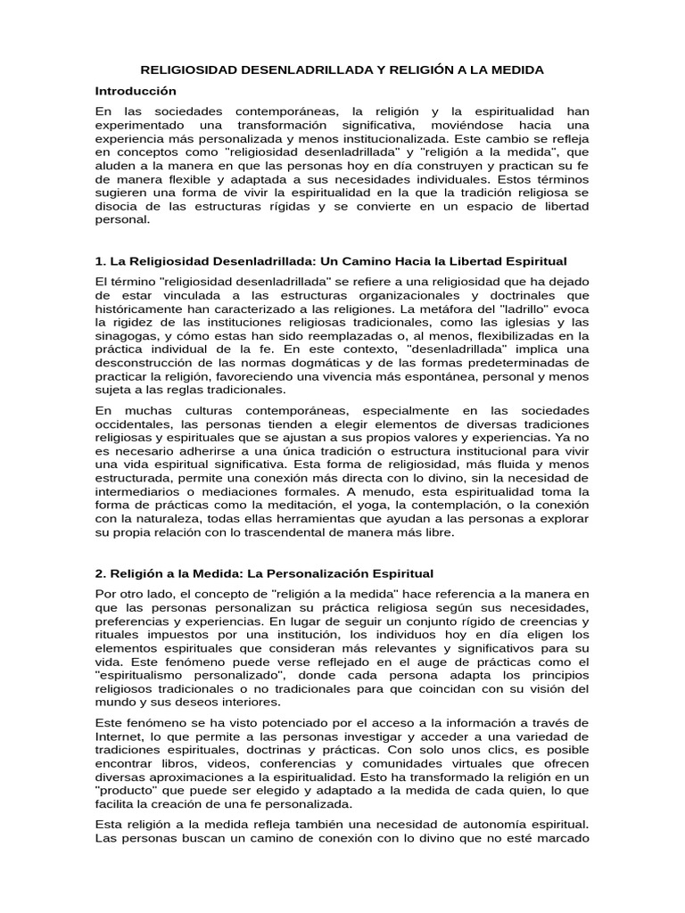 Religiosidad Desenladrillada y Religión A La Medida II P | PDF ...