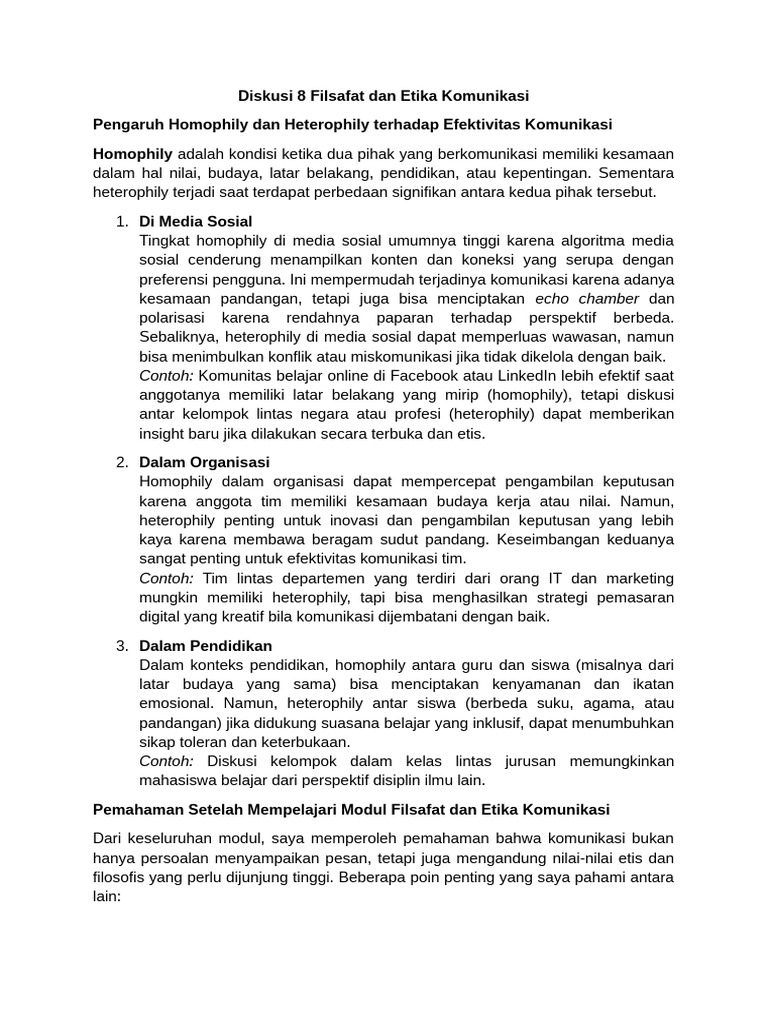 Diskusi 8 Filsafat Dan Etika Komunikasi | PDF