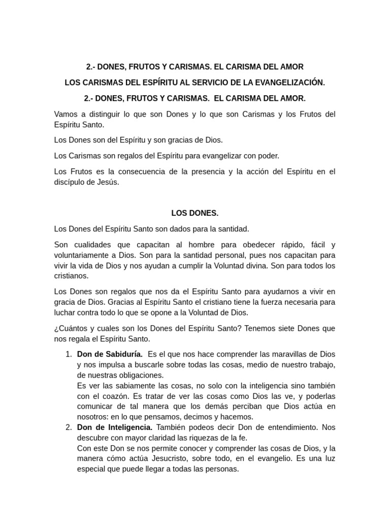Dones, Frutos y Carismas. El Carisma Del Amor | PDF | Carisma | Fruto ...