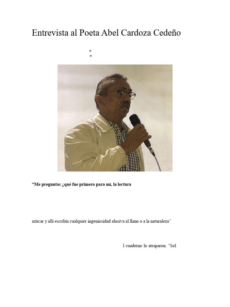 Entrevista Al Poeta Abel Cardoza Cedeño | PDF | Poesía