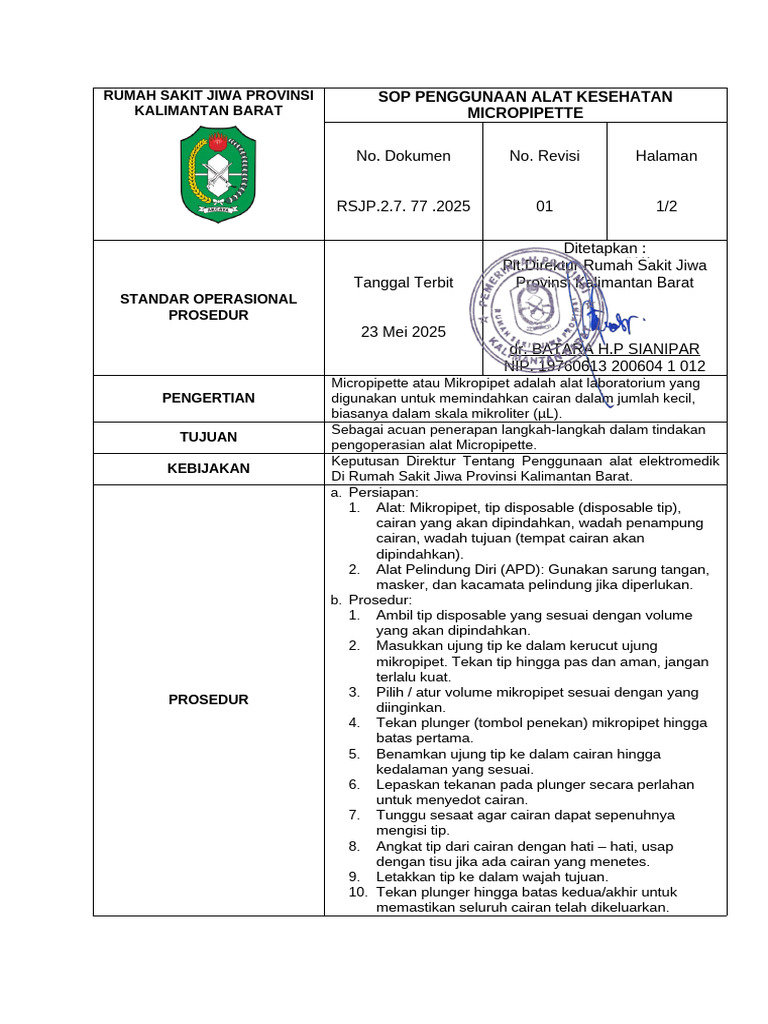 Spo Penggunaan Micropipette | PDF
