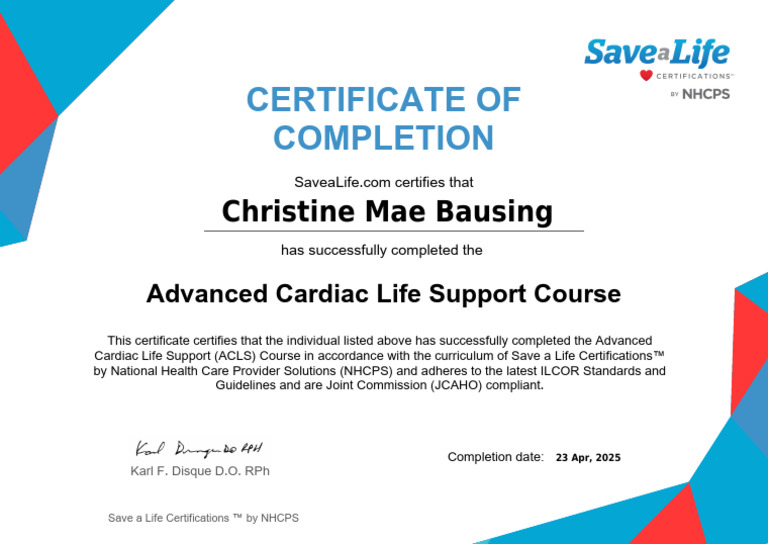 ACLS Certificate | PDF