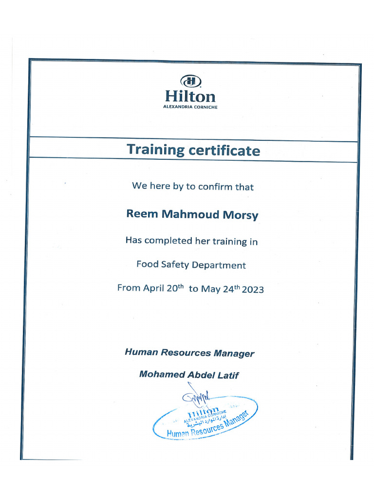Hilton Training Certificate | PDF
