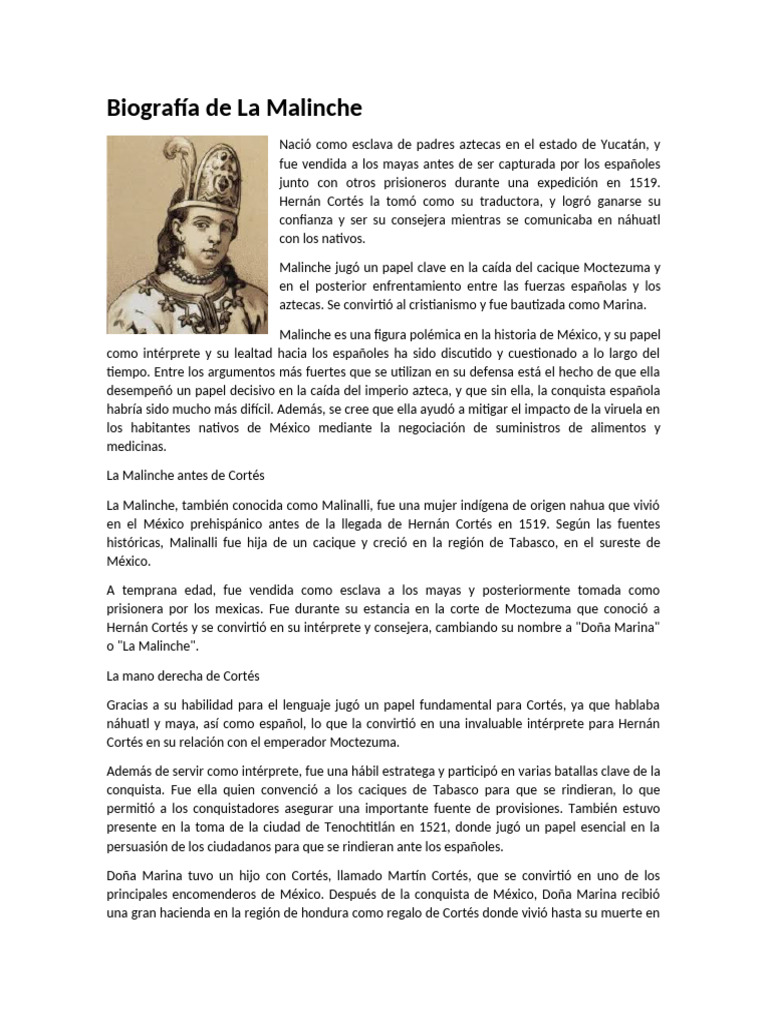 Biografía de La Malinche: Su legado | PDF | Mesoamérica | Pueblos ...