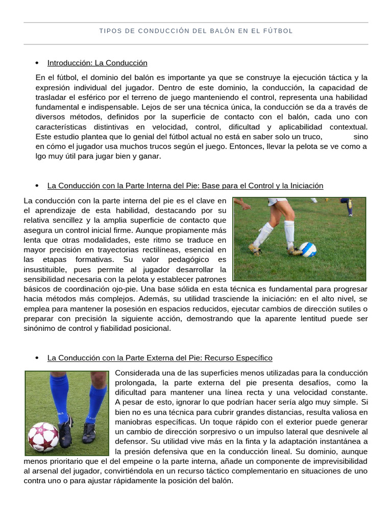 Tipos de Conducción Del Balón en El Fútbol | PDF | Asociación de Futbol ...