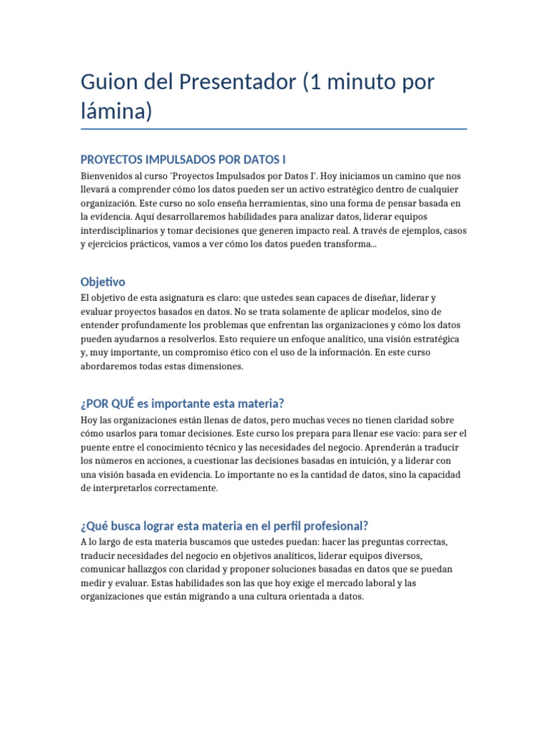 Guion Completo Proyectos Datos 1min COMPLETO | PDF | Datos | Evidencia