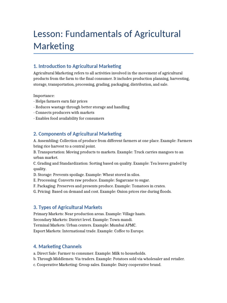 Agricultural Marketing Fundamentals Guide | PDF | Agriculture | Marketing