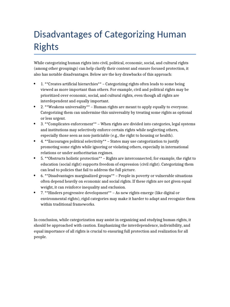 Disadvantages of Human Rights Categorization | PDF