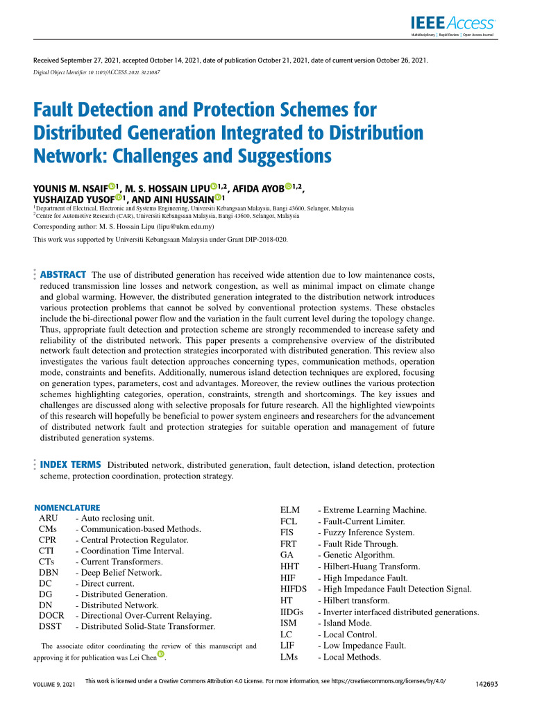 0 Fault Detection and Protection Schemes For Distributed Generation Integrated To Distribution ...