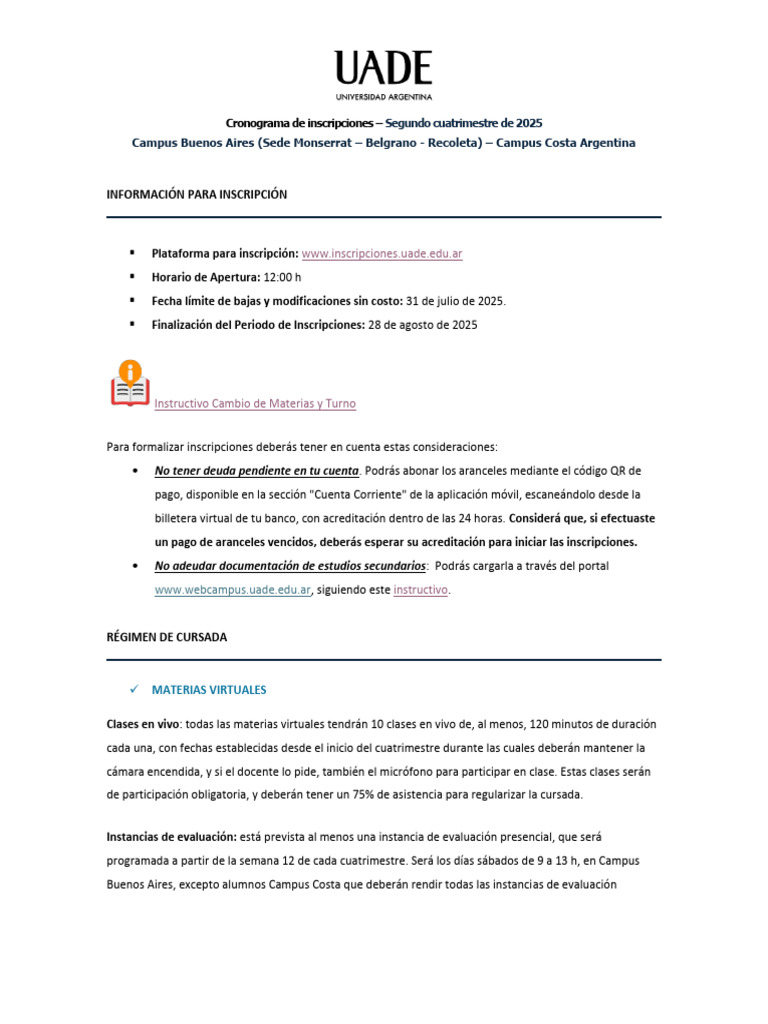 Cronogramas UADE | PDF