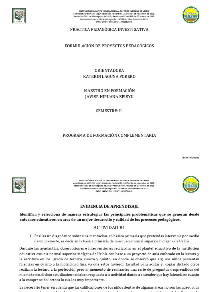 Practica Pedagógica Investigativa JJJ | PDF | Aprendizaje | Enseñando