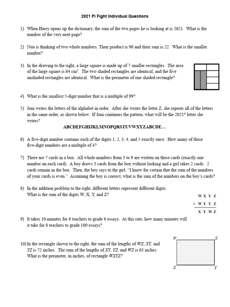 2021 Pi Fight Math Questions | PDF