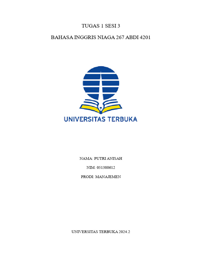 Tugas1 051380612 Putri Anisah Bahasa Inggris Niaga Abdi 4201 | PDF | Loans | Finance & Money ...