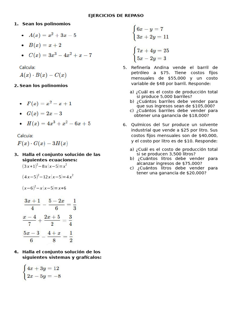 Ejercicios de Repaso Matematica 1 | PDF