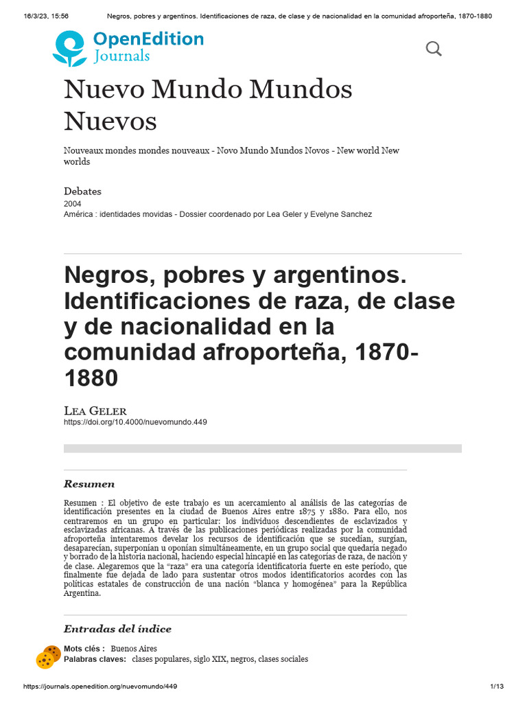 Lea Geler - Negros, Pobres y Argentinos. Identificaciones de Raza, de ...