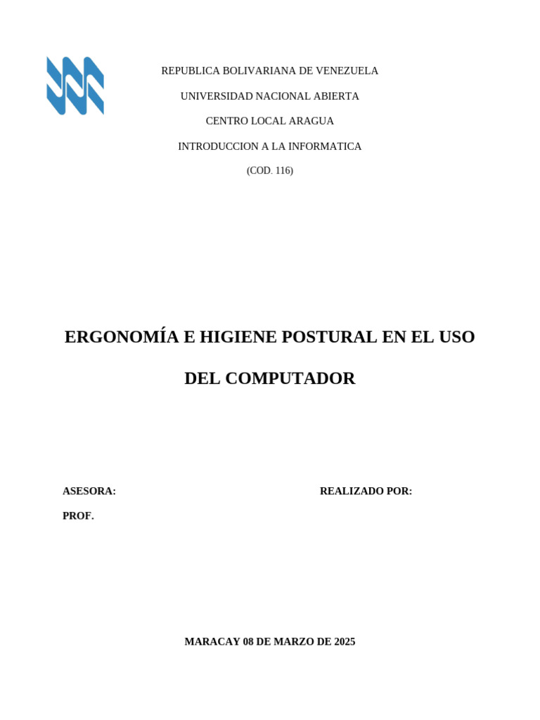 Trabajo Practico I Ergonomia e Higiene Postural | PDF