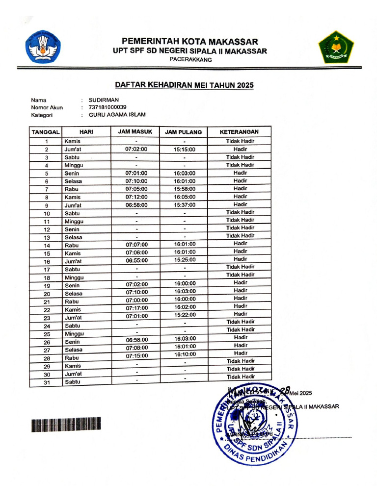Absen Mei 2025 | PDF