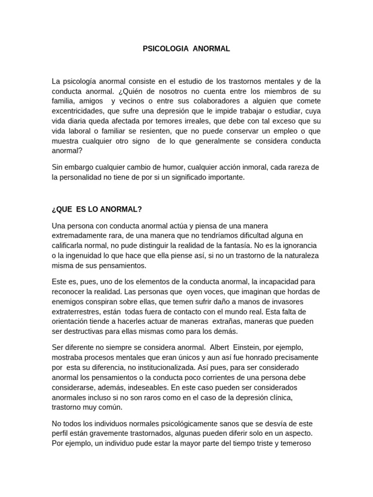 Psicología Anormal: Definición y Trastornos | PDF | Fobia | Trastorno ...