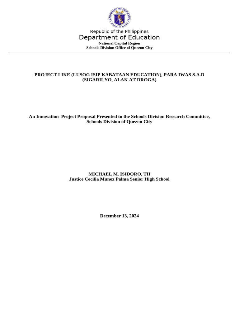 Project Proposal - Project Like (BKD) | PDF | Substance Abuse | Mental Health