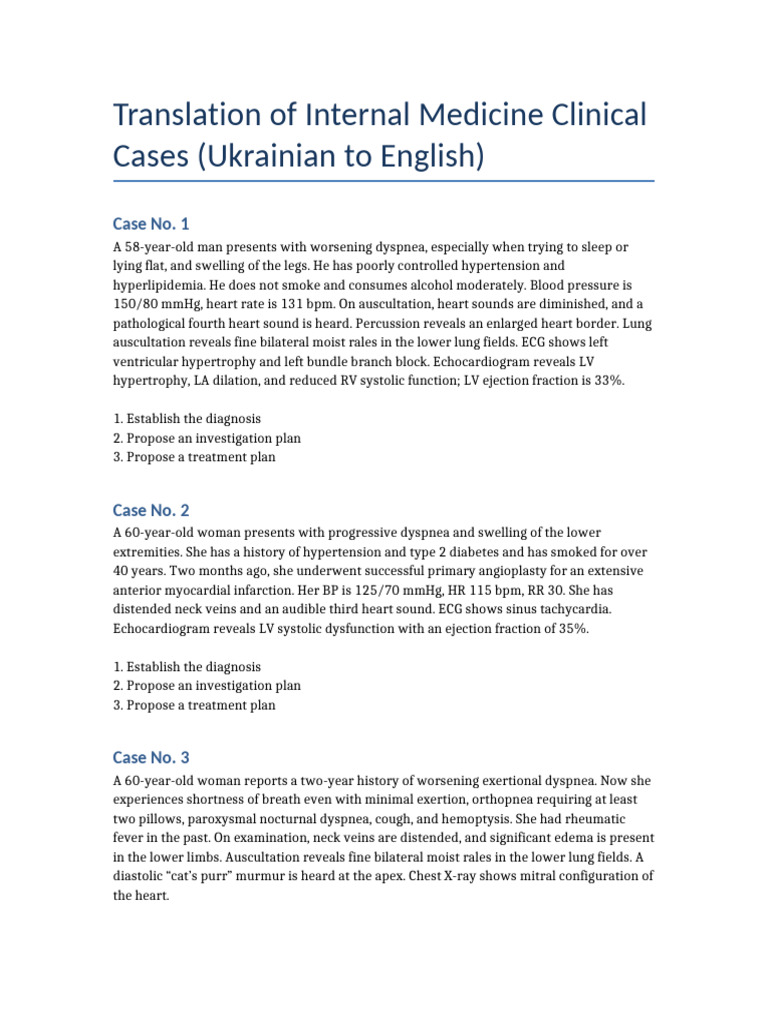 Clinical Cases in Internal Medicine Translation | PDF | Heart ...