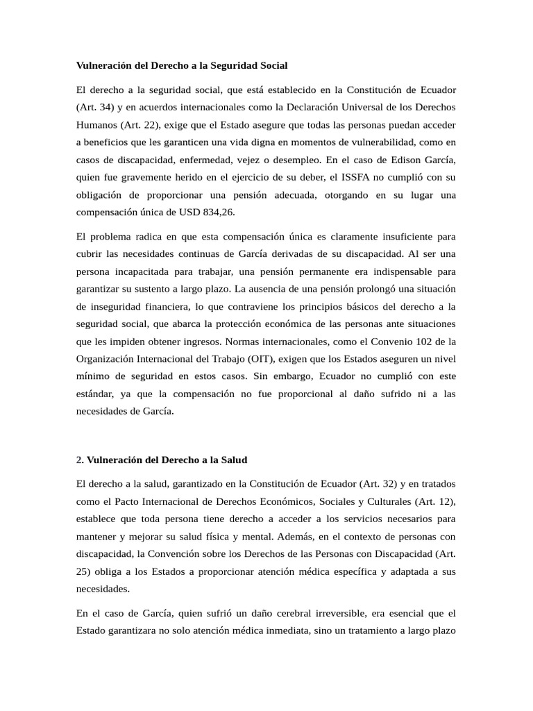 Vulneración Del Derecho A La Seguridad Social | PDF | Invalidez | Derechos humanos