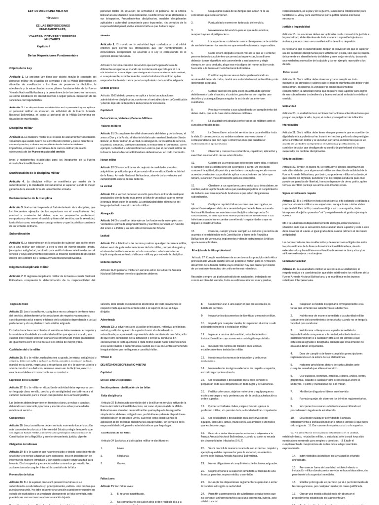 LEY DE DISCIPLINA MILITAR | PDF | Disciplinas | Moralidad