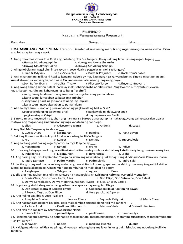 Filipino 9 (4th Quarter) 2024 | PDF