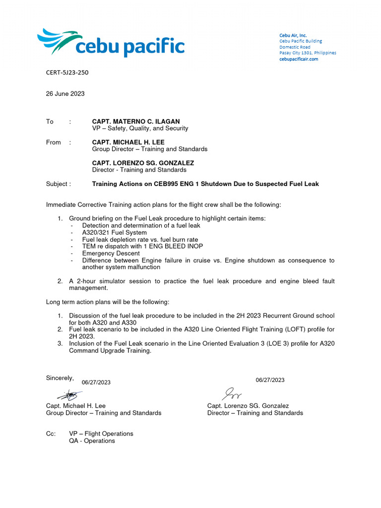 Training Plan for CEB995 Fuel Leak Issue | PDF