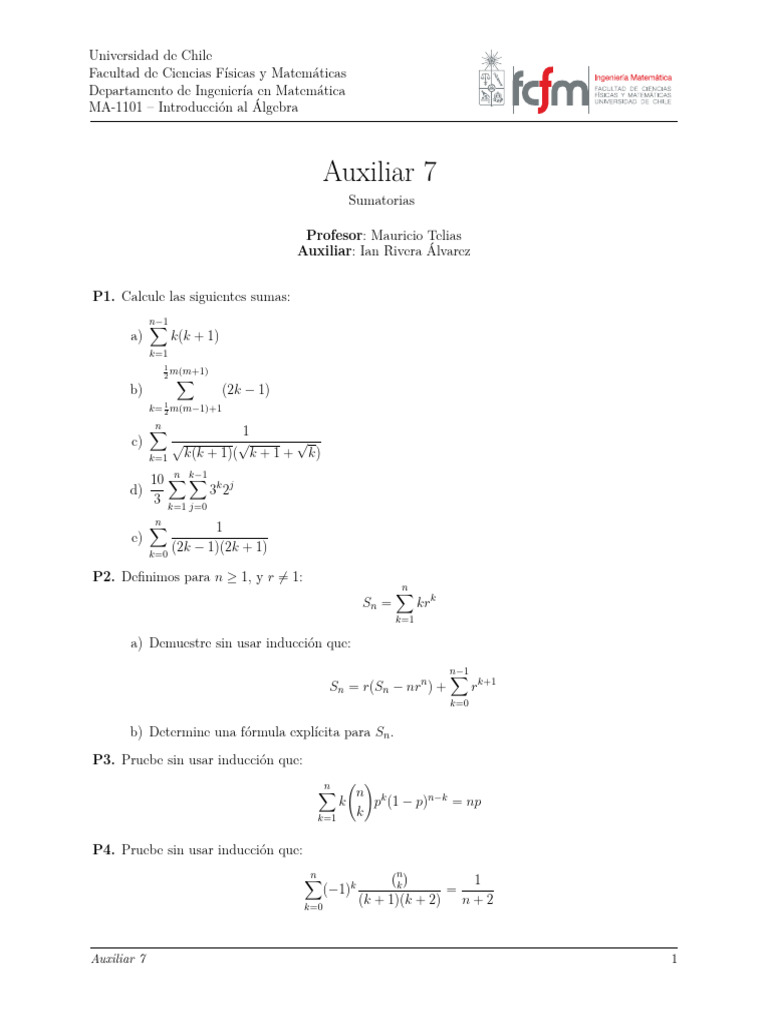 Auxiliar 7 Sumatorias-1 | PDF | Matemática Elemental | Álgebra abstracta