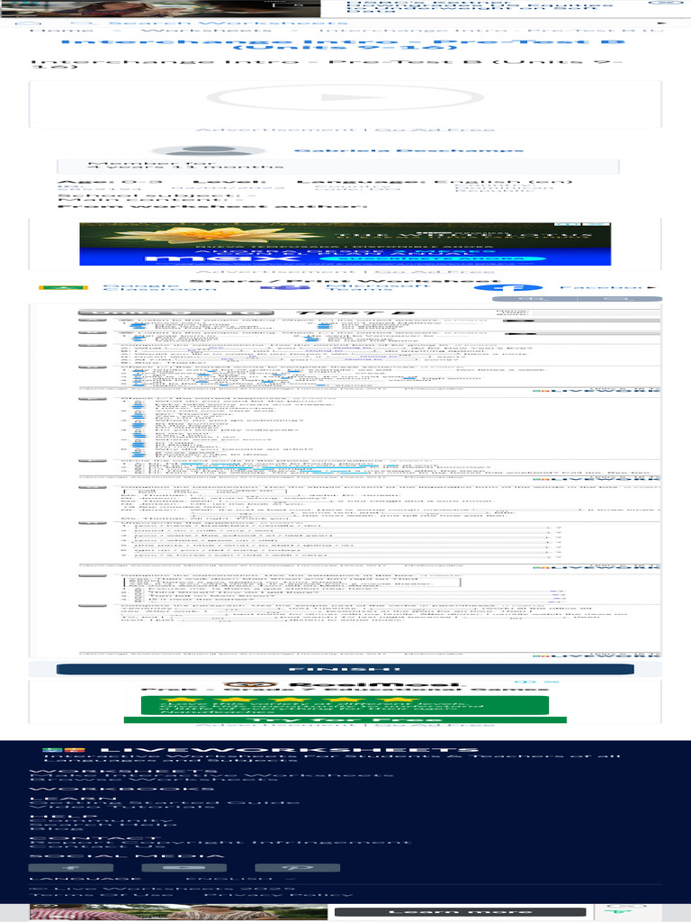 Interchange Intro - Pre-Test B (Units 9-16) | PDF | Worksheet