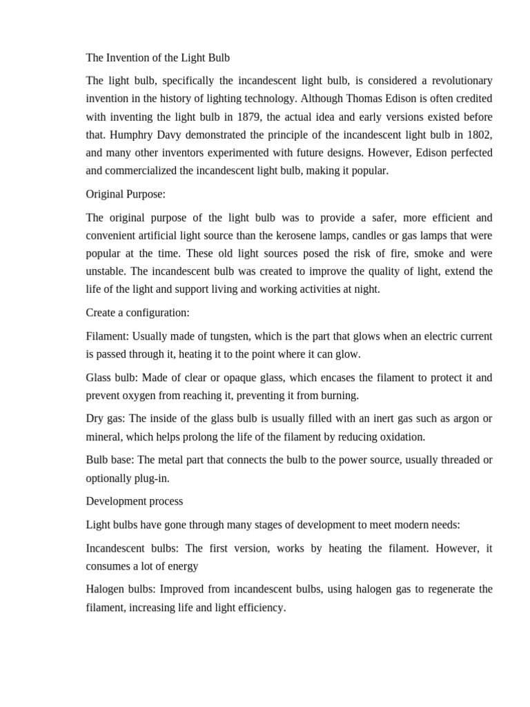 The Invention of The Light Bulb | PDF | Incandescent Light Bulb ...