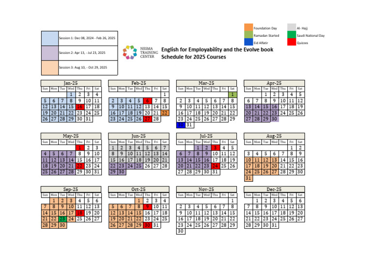 English For Employability - Calendar 2025.Xlsx - 2025 | PDF